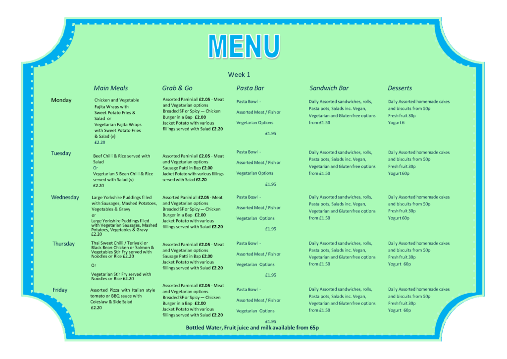 MENU Week 1 Spring Term 2026 | Bishop Heber High School