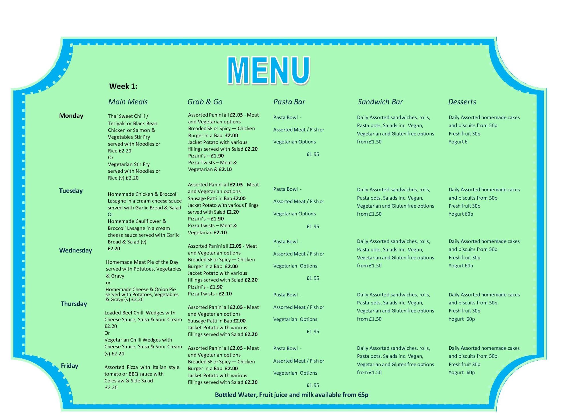 MENU Week 1 Spring Term - Feb 2026 | Bishop Heber High School