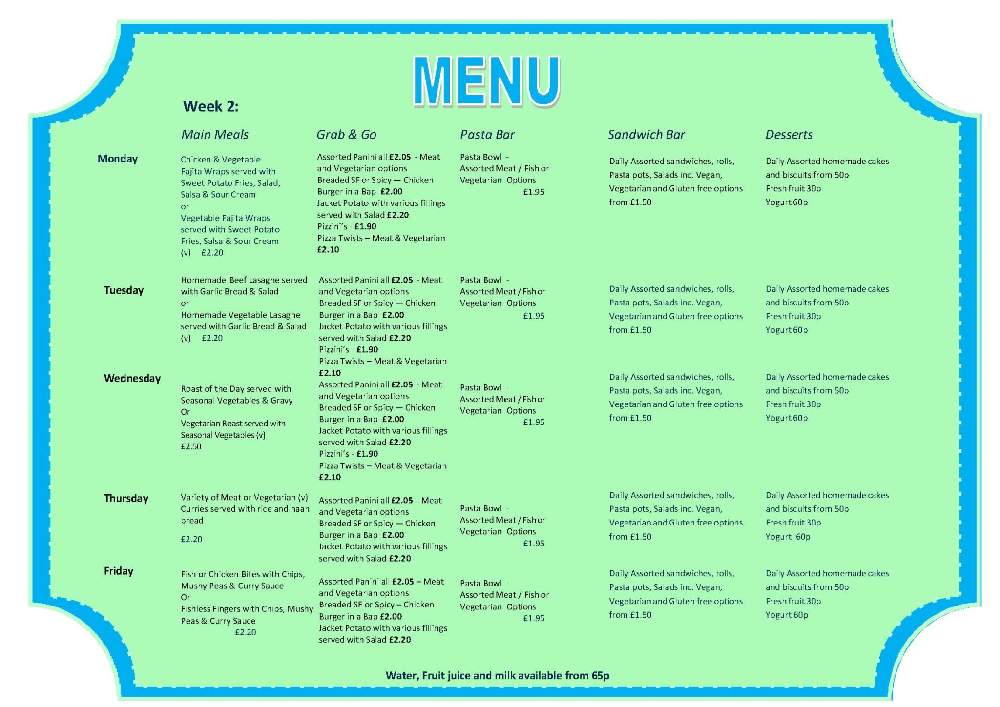 MENU Week 2 Spring Term Feb 2026 | Bishop Heber High School