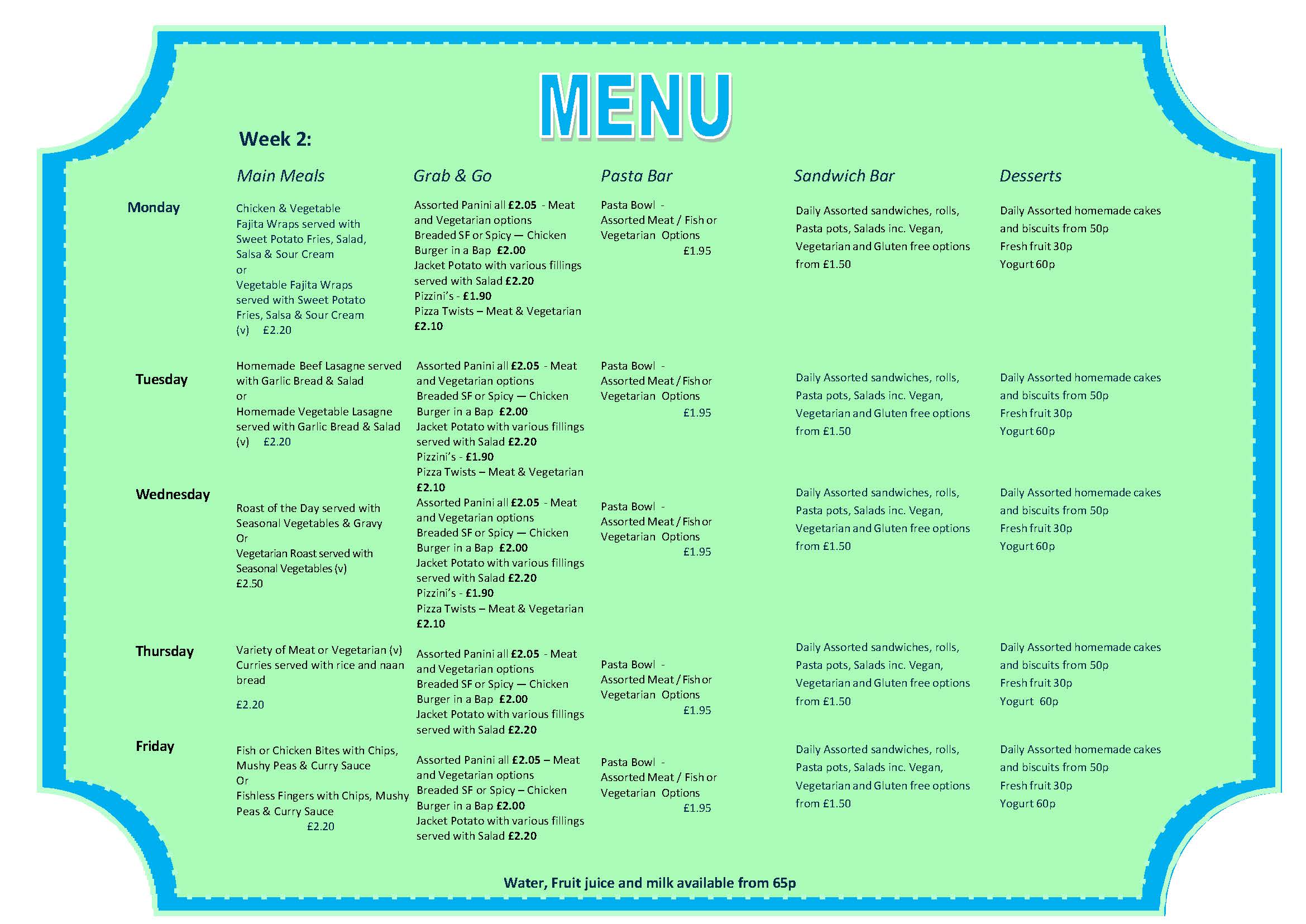 MENU Week 2 Spring Term Feb 2026 | Bishop Heber High School