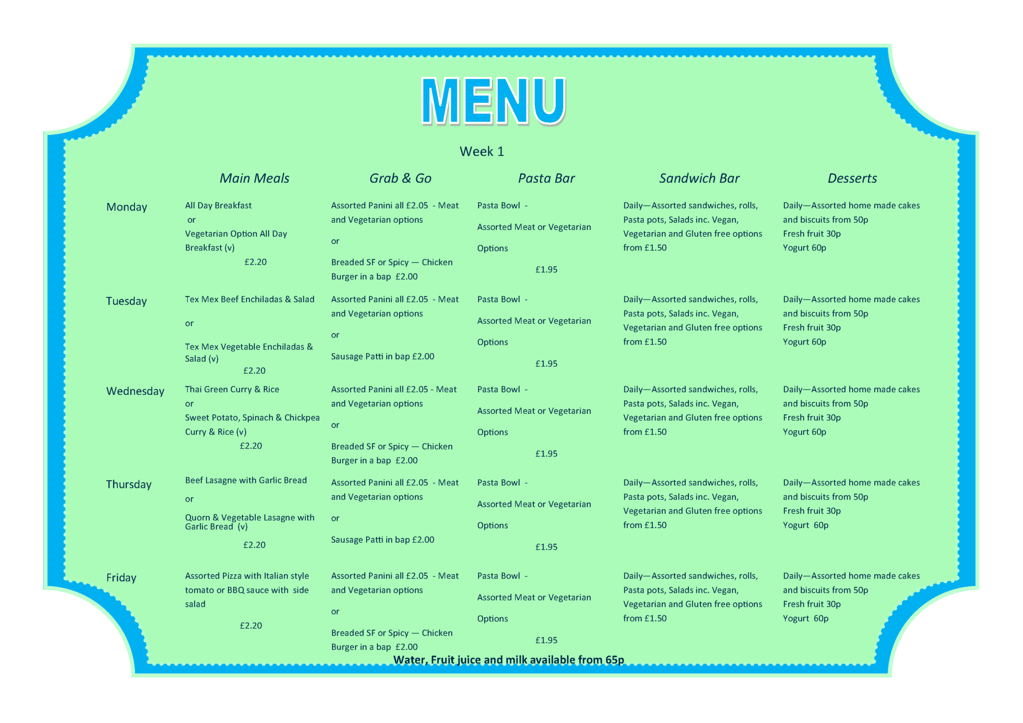 Canteen Menu | Bishop Heber High School