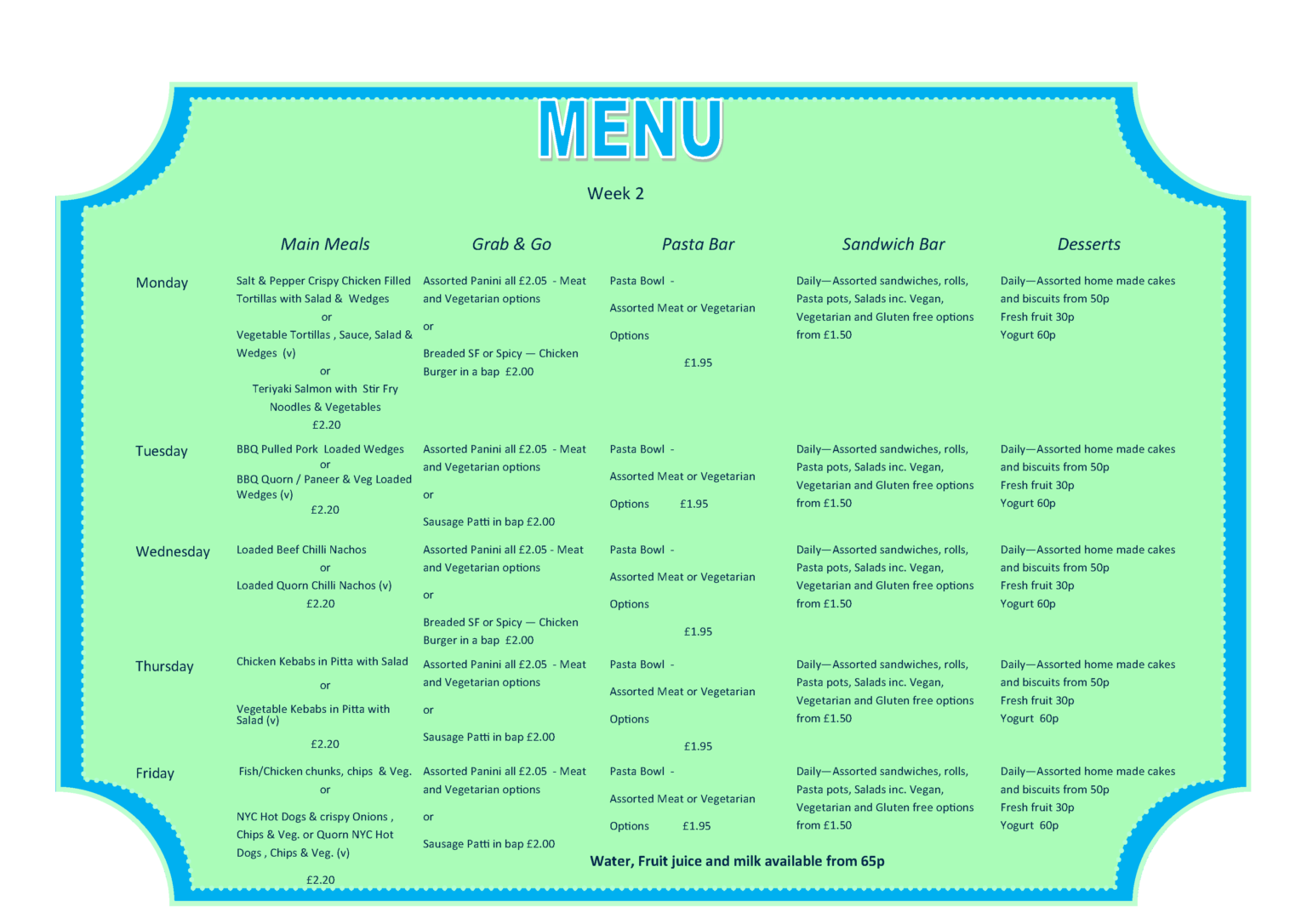 Canteen Menu | Bishop Heber High School
