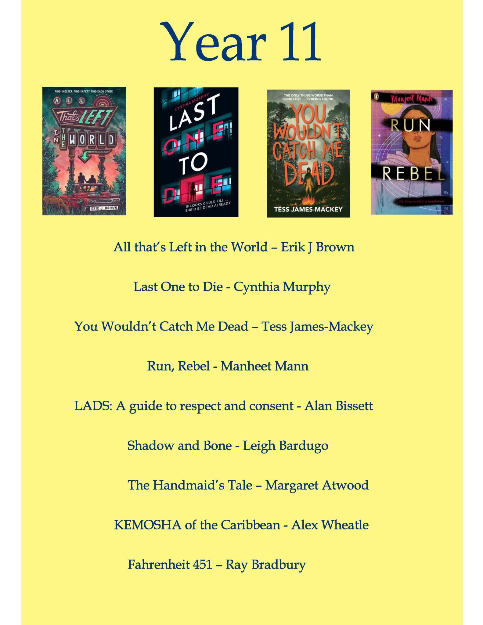 Reading list Y11 | Bishop Heber High School