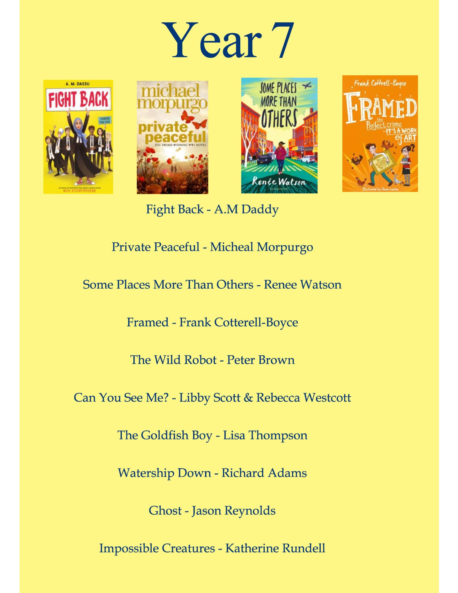Reading list Y7 | Bishop Heber High School